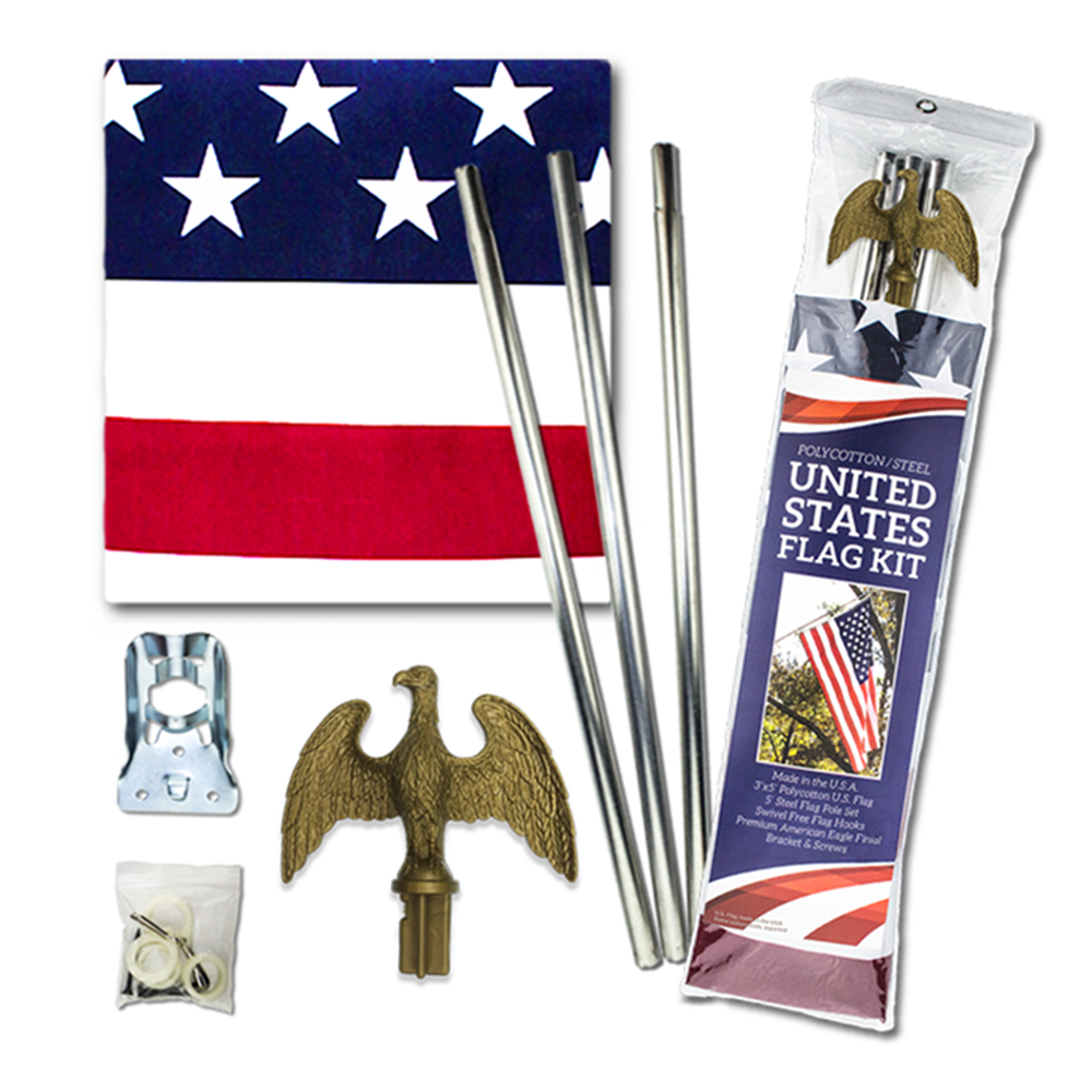 3 X 5 Outdoor Steel Pole Flag Set - Plastic Eagle Mounting Bracket Flag ...