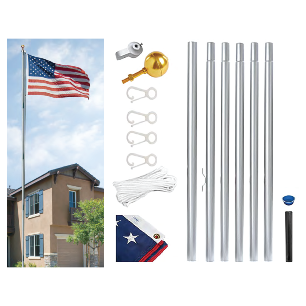 25ft 2.5in Dia Sectional Flagpole w/4ft X 6ft Flag Included – Collins Flags